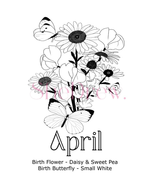 April Birth Month Flowers & Butterfly – SheDrew.