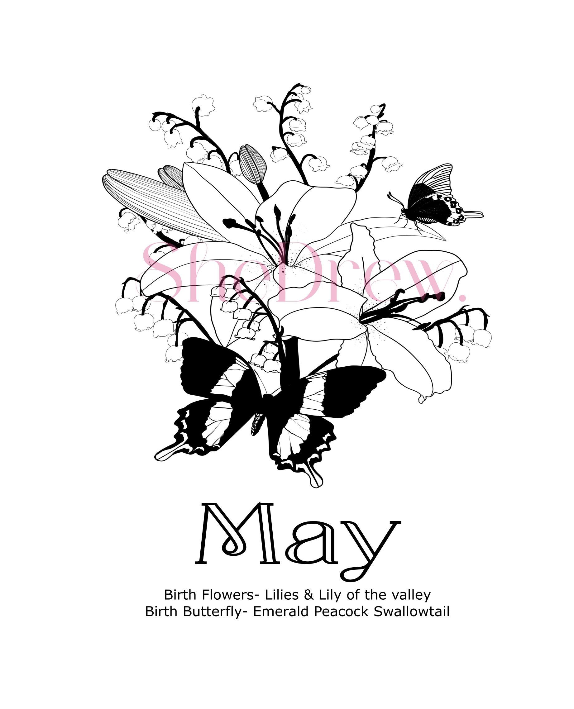 May Birth Month Flowers & Butterfly – SheDrew.